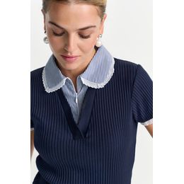 RICHROYAL Damen Poloshirtmidnight blau, Gr. XL, unifarben, unifarben mit Farbeinsatz, Rippware, Obermaterial: 96% Baumwolle, 4% Elasthan, Shirts, im