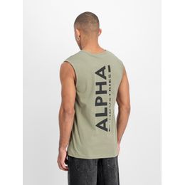 Muskelshirt Alpha Industries "Back Print Tank", Herren, Gr. S, olive, schwarz, Single Jersey, Obermaterial: 100% Baumwolle, bedruckt, regular fit normal, Rundhals, Shirts
