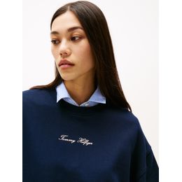 Tommy Hilfiger Damen Sweatshirt "CLASSIC SCRIPT TERRY SWEATSHIRT", blau, Gr. XXL, unifarben, Sweatware, Obermaterial: 100% Baumwolle, Sweatshirts
