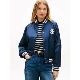 Tommy Hilfiger Damen Bomberjacke "VARSITY NYLON BOMBER", blau, Gr. XS, unifarben, Web, Obermaterial: 100% Polyester, Jacken, mit Tommy