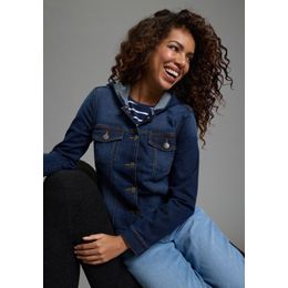Arizona Damen Jeansjacke, blau, Gr. 38, unifarben, Denim/Jeans, Obermaterial: 98% Baumwolle, 2% Elasthan, Jacken, mit Kapuze, Regular Fit, mit