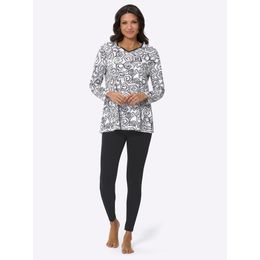 Damen Schlafanzug, Gr. 48, schwarz-wei&szlig;, 95% Baumwolle, 5% Elasthan, Shirt-Qualit&auml;t:100% Baumwolle, Homewear-Sets
