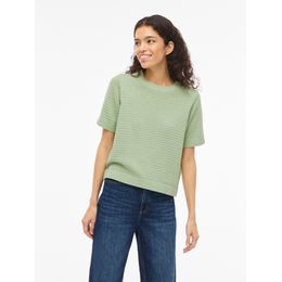 Kurzarmpullover Vila "VILOLLO O-NECK S/S DETAIL KNIT TOP- NOOS", Damen, Gr. XXL, gr&uuml;n (smoke gr&uuml;n), Strick, Obermaterial: 100% Baumwolle, unifarben, regular fit normal, Rundhals, Rippstrickb&uuml;ndchen, Pullover