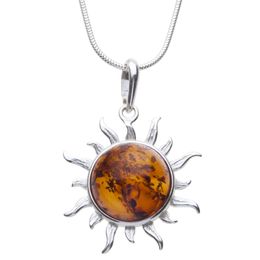 OSTSEE-SCHMUCK Damen Kette mit Anh&auml;nger "- Sonne 30 mm - Silber 925/000 - Bernstein", 45, Silber 925 (Sterlingsilber), silber, Silber 925