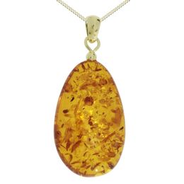 OSTSEE-SCHMUCK Damen Kette mit Anh&auml;nger "- Tropfen ca. 30 mm lang - Silber 925/000, vergoldet - Bernstein", 42, Silber 925 (Sterlingsilber), gold,