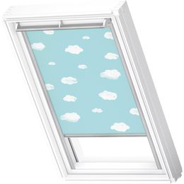 Verdunklungsrollo Velux "DKL 4660S", blau (kids blauer himmel, alufarben), P08, stufenlos positionierbar, Polyester, Rollos, Verdunklungsrollo, alufarbene F&uuml;hrungsschienen & Griffleiste