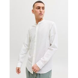 Jack & Jones JACK & JONES Herren Langarmhemd "JJEBREEZE LINEN BLEND BAND SHIRT L/S SN"wei&szlig;, Gr. XXL, unifarben, Web, Obermaterial: 70% Baumwolle, 30% Leinen,