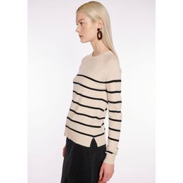 Haily's HAILY&rsquo;S Damen Rundhalspullover "LS P SK Li44ka", beige, Gr. M, gestreift, Strick, Obermaterial: 83% Polyester, 17% Viskose, Pullover