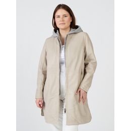 Maze Damen Langjacke "42021316", beige, Gr. 46, Obermaterial: 100% Lammleder; Futter: 100% Baumwolle; &Auml;rmelfutter: 100% Polyester; Kapuze: 55%