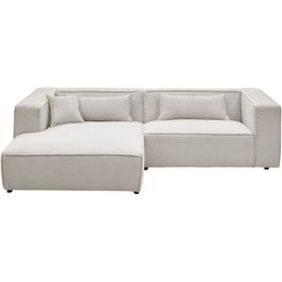 Ecksofa "PIARA mit Kedernaht, Cord, Leinenoptik o. Strukturstoff, Couch, L-Form", beige (hellbeige), B:267cm H:66cm T:167cm, 100% Polyester, LeGer Home by Lena Gercke, Sofas, Ecksofa, wahlweise Ottomane rechts/links, schwarze F&uuml;&szlig;e, bequemer Sitzkomfort