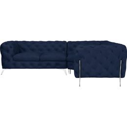 Chesterfield-Sofa Home Affaire "Amaury L-Form", blau, B:264cm H:75cm T:204cm, Struktur (100% Polyester);Samtoptik (100% Polyester), Sofas, moderne Chersterfield-Optik, Breite 262 cm, Fu&szlig;farbe w&auml;hlbar