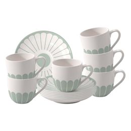 Villeroy & Boch Tasse VILLEROY & BOCH "Espressotassen mit Untertassen Fleur Couleur 70 ml 6er Set", gr&uuml;n (vert), B:11,7cm H:8cm &Oslash;:11,7cm, Porzellan, Trinkgef&auml;&szlig;e, Tasse, Sp&uuml;lmaschinenfest, Mikrowellensicher
