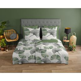 Wendebettw&auml;sche Good Morning "Gigi", gr&uuml;n, B/L: 155cm x 220cm, 1 Stk., 1 Stk., Renforc&eacute;, B/L: 80cm x 80cm, 2 Stk., Renforc&eacute;, Obermaterial: 100% Baumwolle, Bettw&auml;sche, Wendebettw&auml;sche, Baumwolle, 135x200, Rei&szlig;verschluss, Wendeoptik, Bl&auml;tter, Simple, Gr&uuml;n