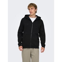 Only & Sons ONLY & SONS Herren Kapuzensweatjacke "CERES LIFE ZIP THR. HOODIE SWEAT", schwarz, Gr. XL, unifarben, angeraute Sweatware, Obermaterial: 65%
