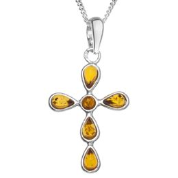 OSTSEE-SCHMUCK Damen Kette mit Anh&auml;nger "- Kreuz - Silber 925/000 - Bernstein", 42, Silber 925 (Sterlingsilber), silber, Silber 925 (Sterlingsilber),