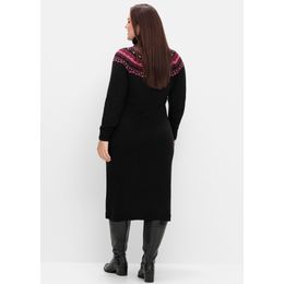 sheego Damen Strickkleid "Strickkleid", schwarz, Gr. 54, gemustert, mehrfarbig, 49% Baumwolle, 49% Polyacryl, 2% metallisierte Fasern, Kleider