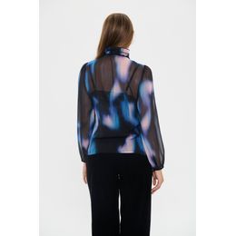 Saint Tropez Damen R&uuml;schenbluse "LiljaSZ Crinkle LS Shirt"schwarz mirage mist, Gr. L, unifarben, Web, Obermaterial: 100% Polyester, Blusen,