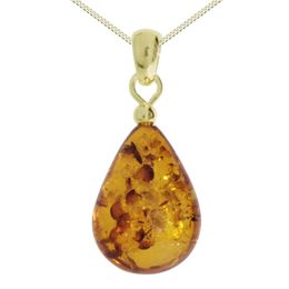 OSTSEE-SCHMUCK Damen Kette mit Anh&auml;nger "- Tropfen flach, ca. 20 mm lang - Silber 925/000, vergoldet - Bernstein", 42, Silber 925 (Sterlingsilber),