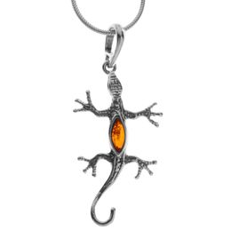OSTSEE-SCHMUCK Damen Kette mit Anh&auml;nger "- Salamander - Silber 925/000 - Bernstein", 42, Silber 925 (Sterlingsilber), silber, Silber 925