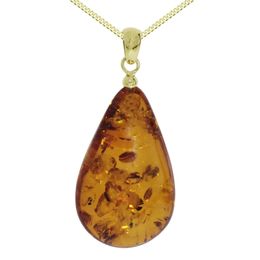 OSTSEE-SCHMUCK Damen Kette mit Anh&auml;nger "- Tropfen ca. 38 mm lang - Silber 925/000, vergoldet - Bernstein", 60, Silber 925 (Sterlingsilber), gold,