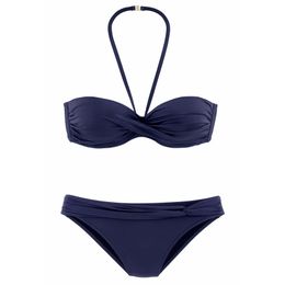 Lascana Damen B&uuml;gel-Bandeau-Bikini, blau, Gr. 40, gl&auml;nzend, unifarben, Polyamid, Bikini-Sets, mit verschiedenen Tr&auml;gervarianten