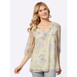 Classic Basics Damen Schlupfbluse, beige, Gr. 42, gebl&uuml;mt, gemustert, mehrfarbig, 100% Polyester, Blusen