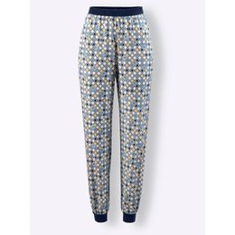 Damen Schlafhose, Gr. 48, blau, 100% Baumwolle, gebl&uuml;mt, gemustert, mehrfarbig, Hosen