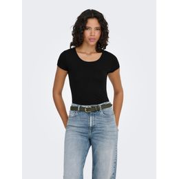 Only Damen Rundhalsshirt "ONLLIVE &ndash; Rundhalsshirt mit figurbetonter Silhouette", schwarz, Gr. XL, unifarben, Jersey, Obermaterial: 95% Baumwolle, 5%