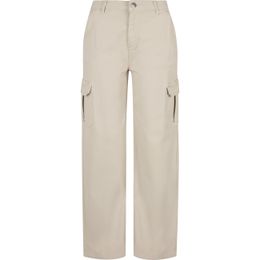 Stoffhose Urban Classics "Urban Classics Damen Ladies High Waist Straight Cargo Pants", Damen, Gr. 32, Normalgr&ouml;&szlig;en, softseagrass, 98% Baumwolle, 2% Elasthan, unifarben, loose fit, Hosen Stoffhose
