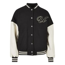Collegejacke Urban Classics "Urban Classics Damen Ladies Oversized Big U College Jacket", Damen, Gr. M, schwarz, palewei&szlig;, 50% Wolle, 50% Viskose, unifarben, oversize, amerikanischer Ausschnitt, Jacken Collegejacke