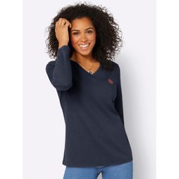 V-Shirt Casual Looks "Shirt", Damen, Gr. 48, blau (marine), 50% Baumwolle, 50% Modal, unifarben, V-Ausschnitt, Shirts