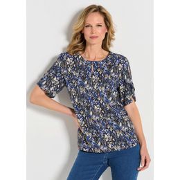 Schlupfbluse GOLDNER "Elegantes Halbarm Blusenshirt, Druck", Damen, Gr. 40, blau (blau, stein, gemustert), Obermaterial: 100% Viskose CV., Blusen Schlupfbluse, doppellagige &Auml;rmel