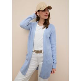 Strickjacke Tamaris, Damen, Gr. 32/34, hellblau, Strick, Obermaterial: 50% Baumwolle, 50% Polyacryl, unifarben, Basic, figurumspielend lang, V-Ausschnitt, Strickjacken Strickjacke, mit Taschen und moderner Perlstrickstruktur