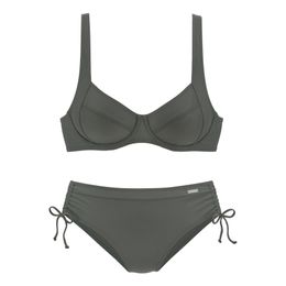 Lascana Damen B&uuml;gel-Bikini, gr&uuml;n, Gr. 36, unifarben, Polyamid, Bikini-Sets, mit seitlich geraffter Bikinihose