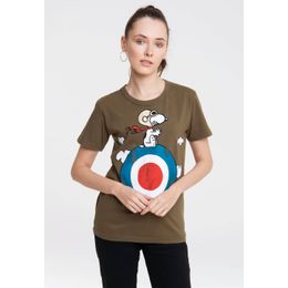 logoshirt Damen T-Shirt "Peanuts - Snoopy", gr&uuml;n, Gr. M, bedruckt, unifarben, 100% Baumwolle, Shirts, mit lizenziertem Print