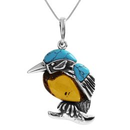 OSTSEE-SCHMUCK Damen Kette mit Anh&auml;nger "- Vogel - Silber 925/000 - Bernstein/rek. T&uuml;rkis", 60, Silber 925 (Sterlingsilber), silber, Silber 925