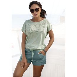 Venice Beach Damen Rundhalsshirt, gr&uuml;n, Gr. 36, mehrfarbig, Slub, Obermaterial: 65% Polyester, 35% Viskose, Shirts, mit Logoprint, T-Shirt,