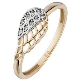 Fingerring Jobo "Fl&uuml;gel" Gr. 54, gold (gelbgold 333), Fingerringe, Damen, 54, Gelbgold 333, Fingerring, 333 Gold bicolor mit 9 Zirkonia