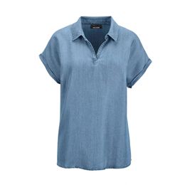Schlupfbluse GOLDNER "Kurzgr&ouml;&szlig;e Leichte Bluse in Denim-Optik f&uuml;r Damen", Damen, Gr. 25, blau (hellblau), Obermaterial: 100% Lyocell CLY., Modisch, gerade, keine/nicht relevant, Blusen Schlupfbluse, Sonstige