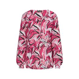 Kurzarmbluse GOLDNER "Viskosebluse mit floralem Muster", Damen, Gr. 38, pink, gemustert, Obermaterial: 100% Viskose CV., figurumspielend, Blusen, Spitzenb&auml;nchen im &Auml;rmel