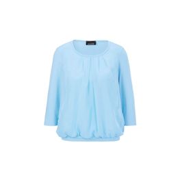 Kurzarmbluse GOLDNER "Kurzgr&ouml;&szlig;e Chiffon-Shirt mit 3/4-Arm, Rundhals", Damen, Gr. 24, blau (bleu), Obermaterial: 95% Viskose CV. 5% Elasthan EL., Casual, Gerade, Blusen, keine/nicht relevant