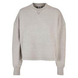 Sweater Urban Classics "Urban Classics Damen Ladies Heavy Terry Garment Dye Crewneck", Damen, Gr. M, warmgrau, 100% Baumwolle, Rundhals, Sweatshirts Sweater