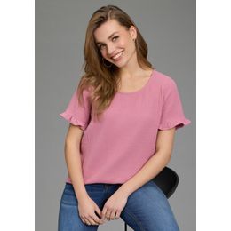 R&uuml;schenbluse Laura Scott, Damen, Gr. 44, beere, Web, Obermaterial: 100% Baumwolle, unifarben, figurumspielend, Rundhals, eingesetzt R&uuml;schen, Blusen, mit Zier-Knopfleiste am R&uuml;cken, unifarben, aus Baumwoll-Musselin
