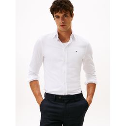 Businesshemd Tommy Hilfiger "PERFORMANCE INTERLOCK", Herren, Gr. XL, N-Gr, wei&szlig;, Web, Obermaterial: 70% Baumwolle, 30% Polyester, unifarben mit Farbeinsatz, regular fit normal, Rundhals, eingesetzt Manschette, Hemden, elastisches Slim Fit mit Button-Down-Kragen
