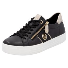 Plateausneaker Remonte, Damen, Gr. 39, beige (schwarz, hellbeige), Leder, kontrastfarbene Details, Schuhe Plateausneaker, Feizeitschuh, Halbschuh, Schn&uuml;rer, herausnehmbare Soft-Einlage