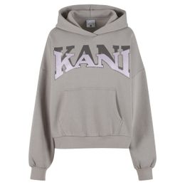 Kapuzensweatshirt Karl Kani "Karl Kani KK Woven Signature Glitter Os Hoodie", Damen, Gr. M, grau, 80% Baumwolle, 20% Polyester, bedruckt, Sweatshirts