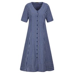 Sommerkleid GOLDNER "Baumwollkleid mit Karo-Muster", Damen, Gr. 44, N-Gr, blau (blau, wei&szlig;, gemustert), Obermaterial: 100% Baumwolle CO., V-Ausschnitt, Kleider Sommerkleid, durchgehende Knopfleise