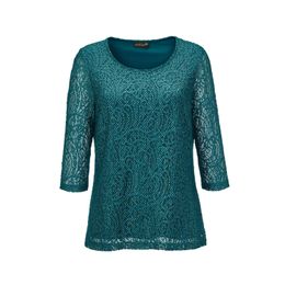 Kurzarmbluse GOLDNER "Elegantes Blusenshirt mit Glanzeffekt", Damen, Gr. 40, gr&uuml;n (smaragd), Obermaterial: 100% Polyester PES., eng Tubular, Blusen, Blickdicht durch eingearbeitetes Top