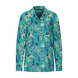 GOLDNER Damen Kurzarmbluse "Blusenshirt mit floralem Print"salbei, blau, gemustert, Gr. 44, Obermaterial: 100% Viskose CV., Blusen,