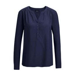 Schlupfbluse GOLDNER "Elegante Viskosebluse mit V-Ausschnitt", Damen, Gr. 38, blau (marine), Obermaterial: 100% Viskose CV., gerade, Tubular, Blusen Schlupfbluse, Knopfleiste